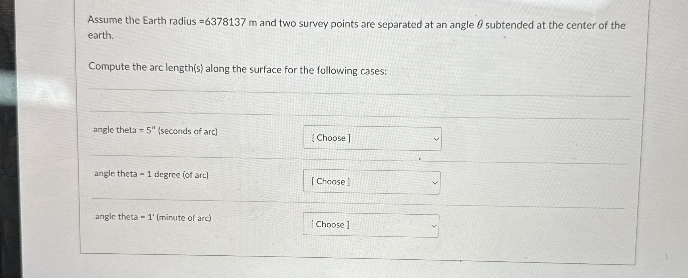 Solved Assume the Earth radius =6378137m ﻿and two survey | Chegg.com
