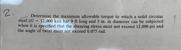 Solved Determine the maximum allowable torque to which a | Chegg.com