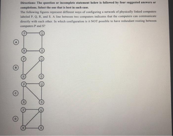 Solved Directions: The question or incomplete statement | Chegg.com