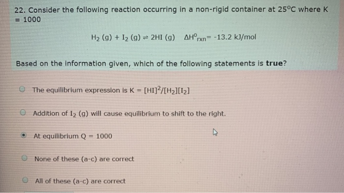 Solved 22. Consider the following reaction occurring in a | Chegg.com