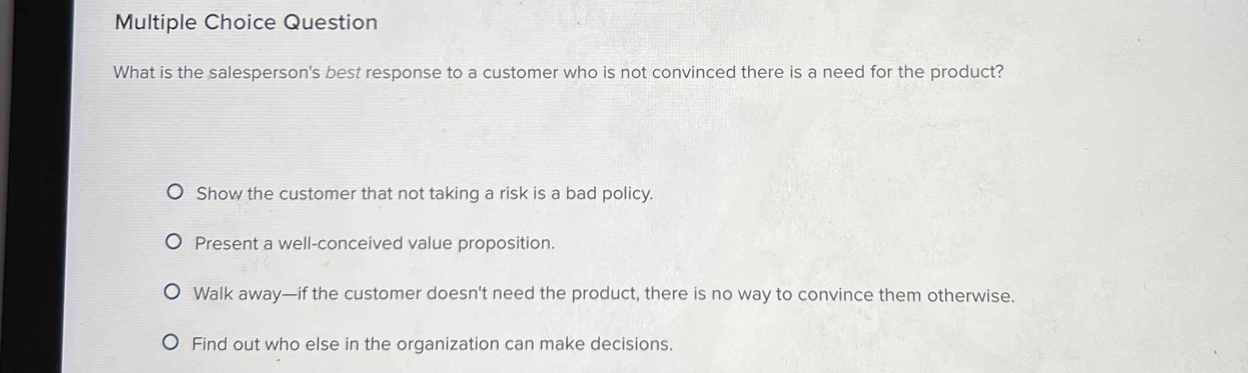 Solved Multiple Choice QuestionWhat is the salesperson's | Chegg.com