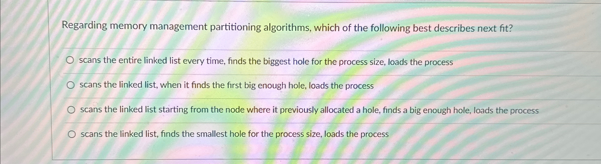 Solved Regarding memory management partitioning algorithms, | Chegg.com