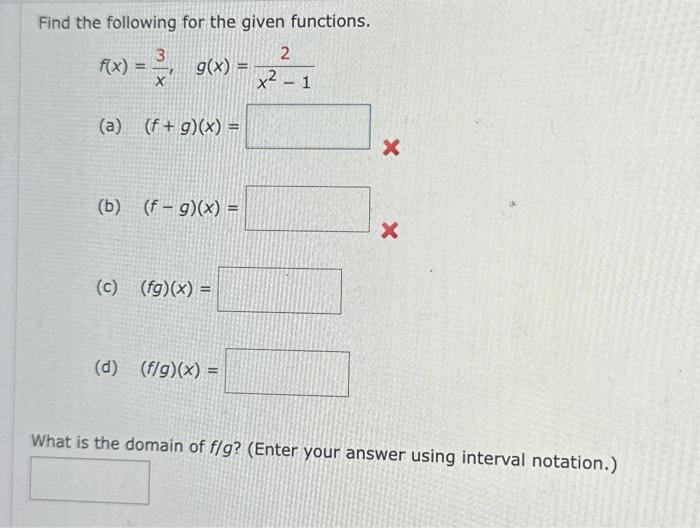 Solved Find The Following For The Given Functions