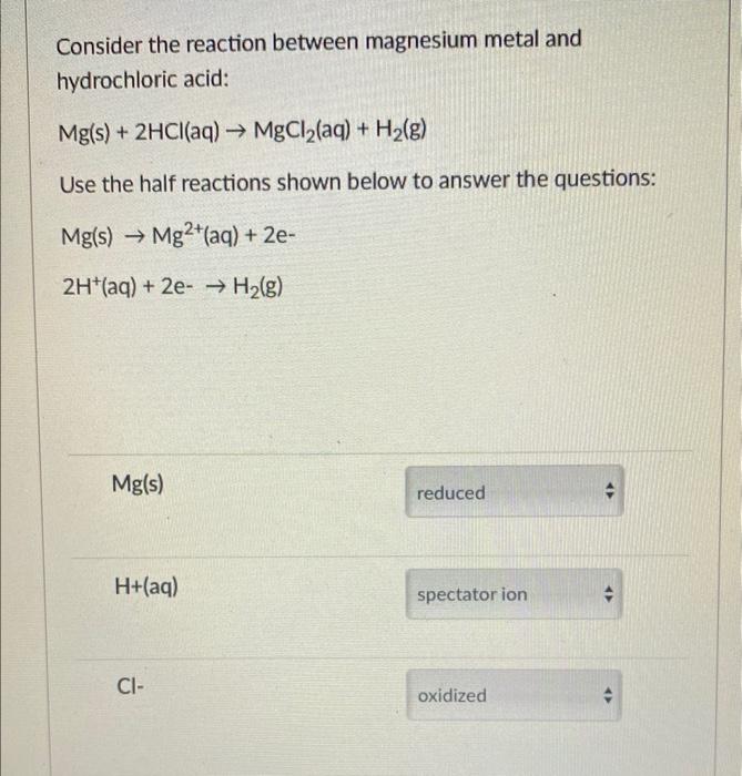 Solved Consider the reaction between magnesium metal and | Chegg.com