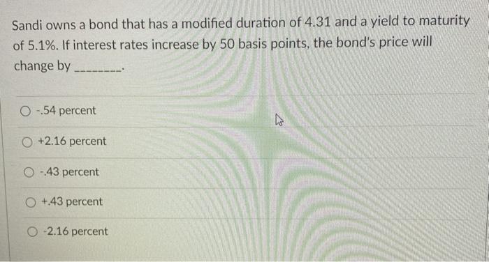 Solved Sandi owns a bond that has a modified duration of | Chegg.com