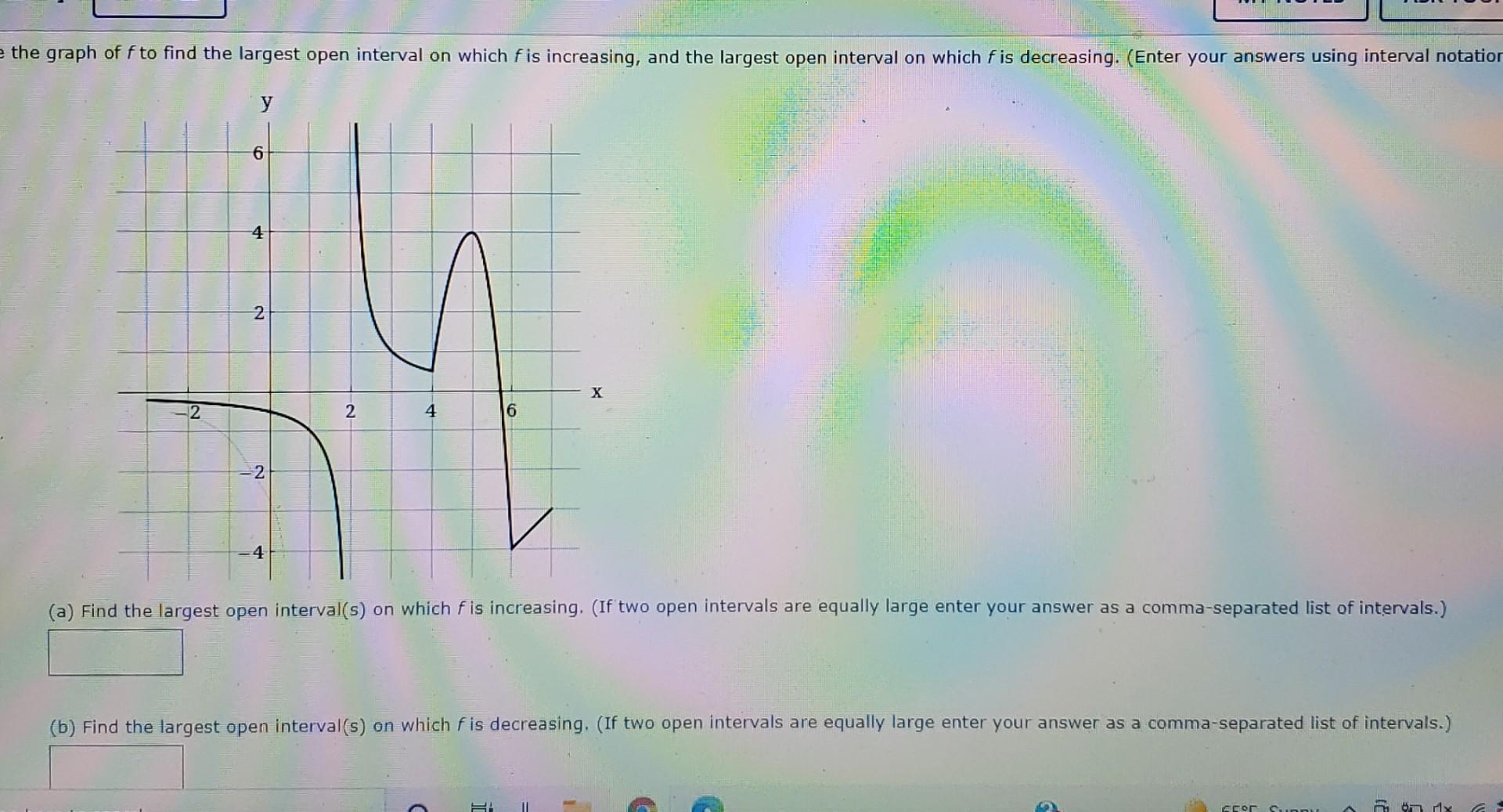 Solved the graph of fto find the largest open interval on | Chegg.com