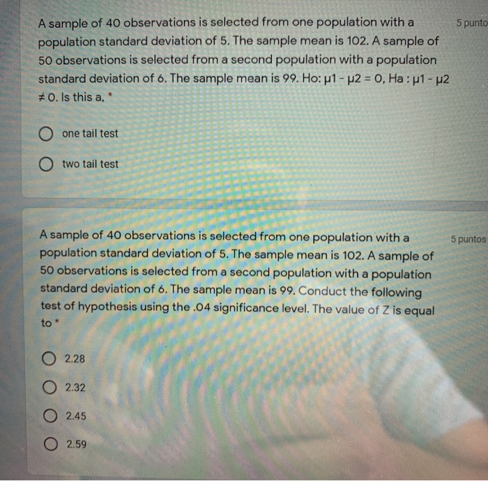 Solved 5 punto A sample of 40 observations is selected from | Chegg.com