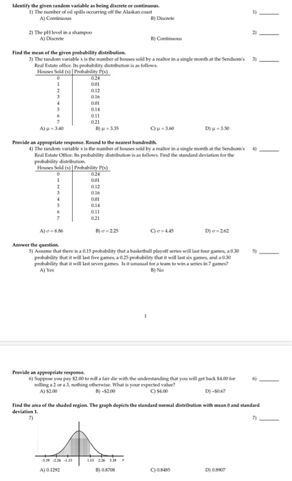 Solved Identify the given random variable as being discrete | Chegg.com