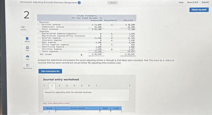 Solved Homework Adjusting Accounts Fxercises Assignment 165 | Chegg.com