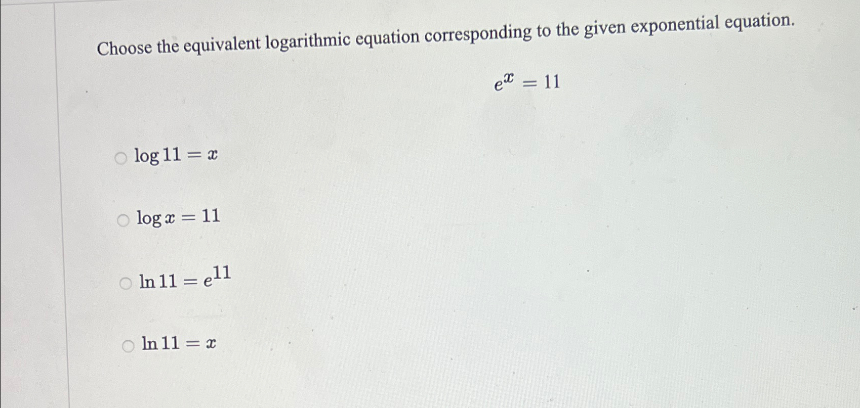 Solved Choose the equivalent logarithmic equation | Chegg.com