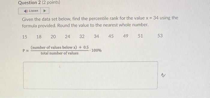 Solved Given the data set below, find the percentile rank | Chegg.com