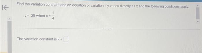 Solved K Find the variation constant and an equation of | Chegg.com