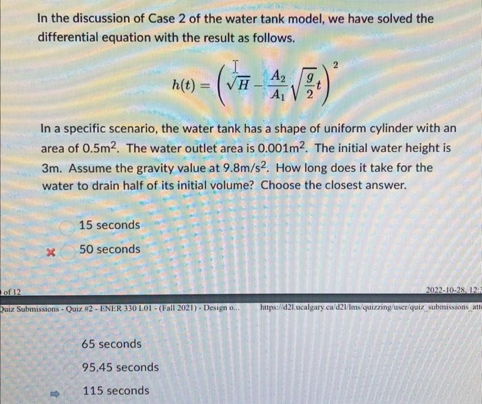 Solved In the discussion of Case 2 of the water tank model, | Chegg.com