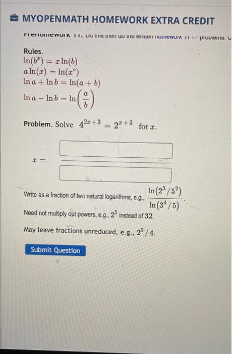 Solved MYOPENMATH HOMEWORK EXTRA CREDIT ri endileWUIRTI. UU | Chegg.com