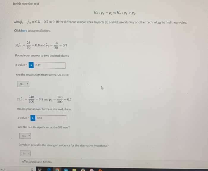 Solved In this exercise, test H P, = P2 vs H, P. > P2 with P | Chegg.com