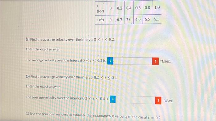 Solved (a) Find the average velocity over the interval 0 ≤ ≤ | Chegg.com
