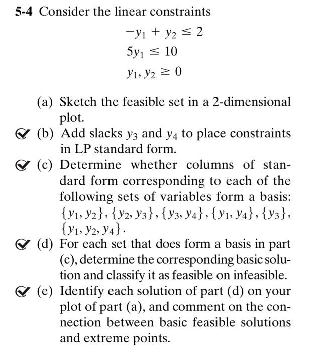 Solved 5-4 Consider the linear constraints -Yi + y2 = 2 5yı | Chegg.com