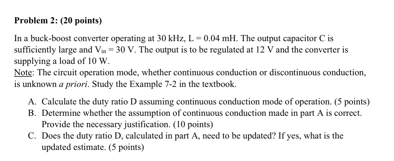 Solved Problem 2: (20 ﻿points)In a buck-boost converter | Chegg.com