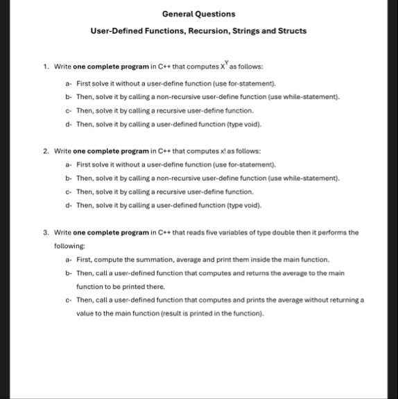 General QuestionsUser-Defined Functions, Recursion, | Chegg.com