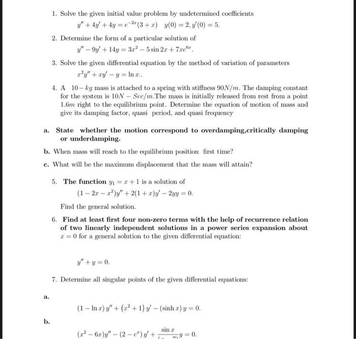 Solved 1. Solve the given initial value problem by | Chegg.com