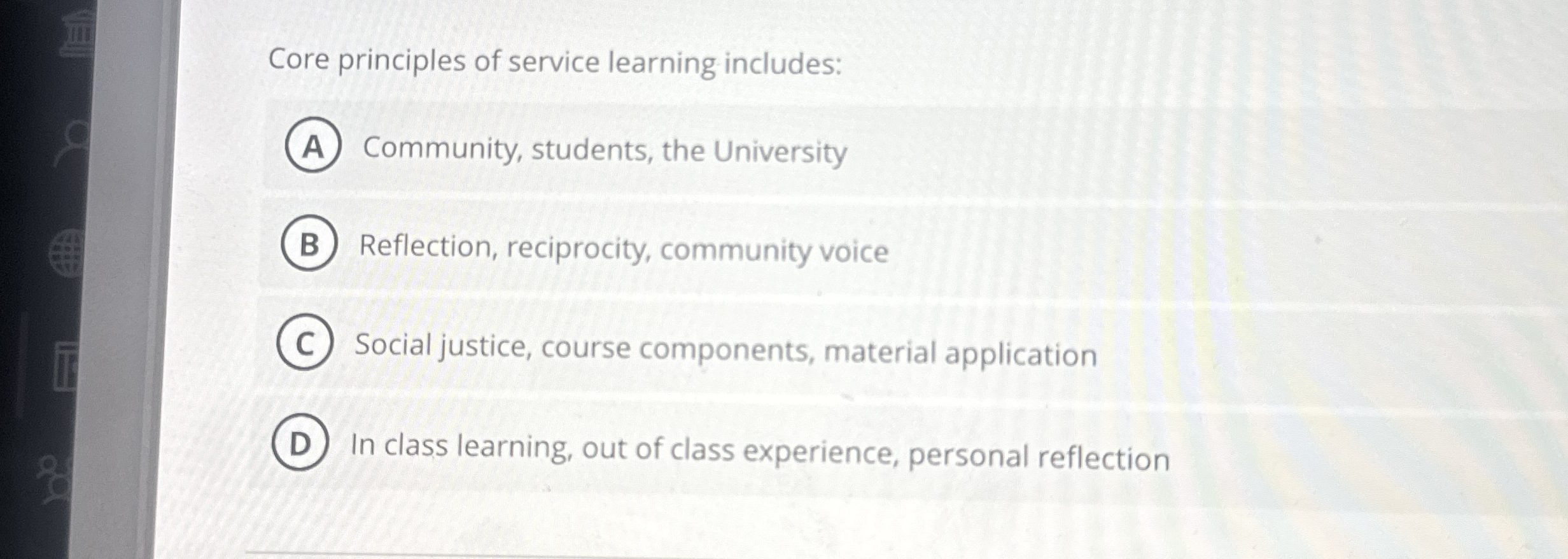 Core principles of service learning | Chegg.com