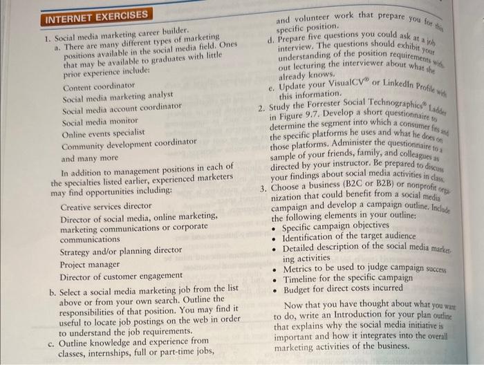 INTERNET EXERCISES 1. Social media marketing career | Chegg.com