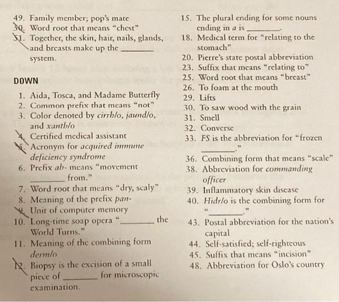 Solved 49. Family member; pop's mate SQ. Word root that | Chegg.com