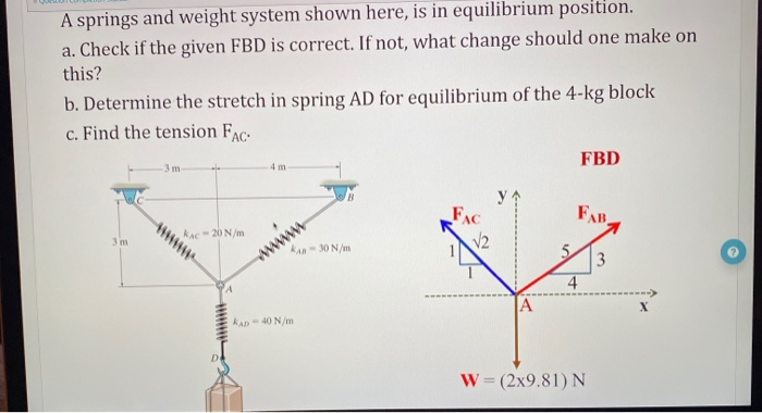 Solved A springs and weight system shown here, is in | Chegg.com