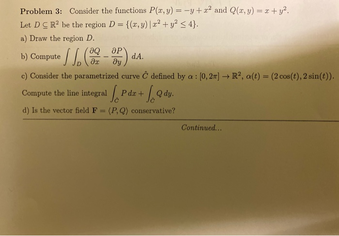 Solved Problem 3: Consider the functions P(x, y) = -y + x2 | Chegg.com