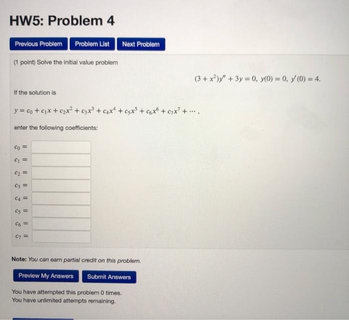 Solved HW5: Problem 4 Next Problem Previous Problem Problem | Chegg.com
