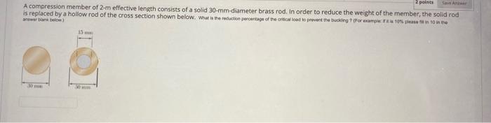 Solved 2 points A compression member of 2-m effective length | Chegg.com