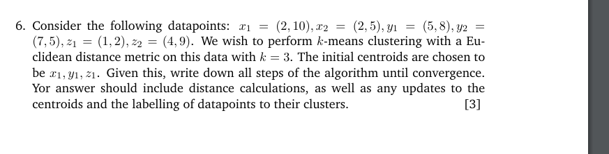 Solved Consider the following datapoints: | Chegg.com