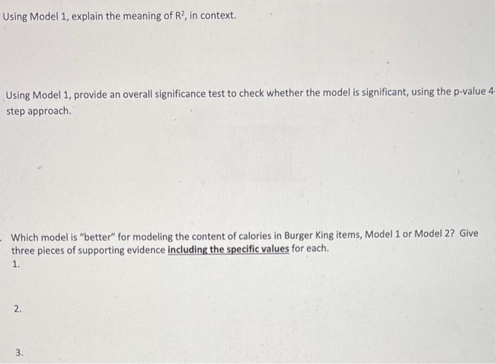 Solved Using Model 1 , explain the meaning of R2, in | Chegg.com