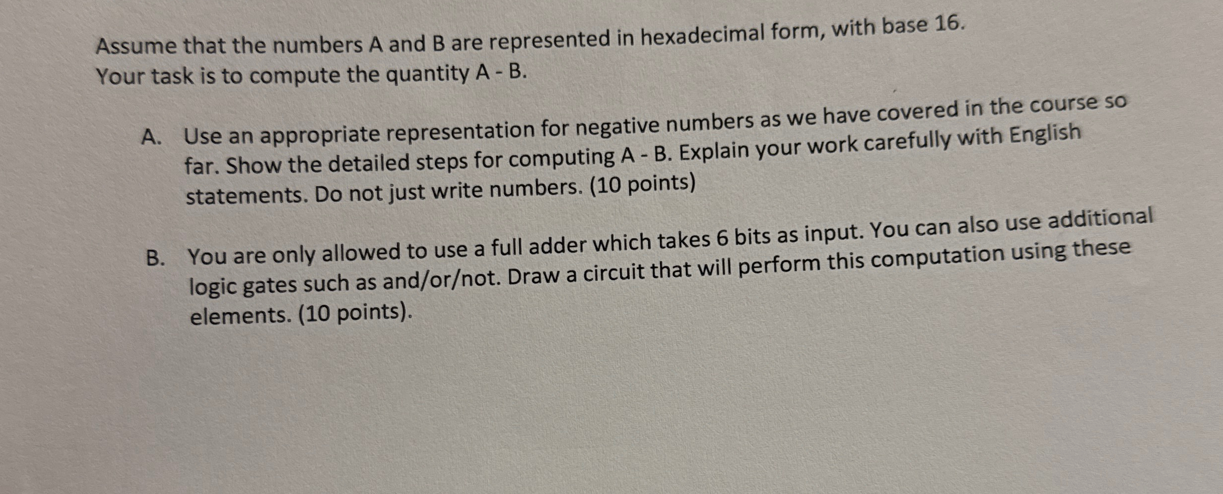 Solved Assume that the numbers A and B ﻿are represented in | Chegg.com