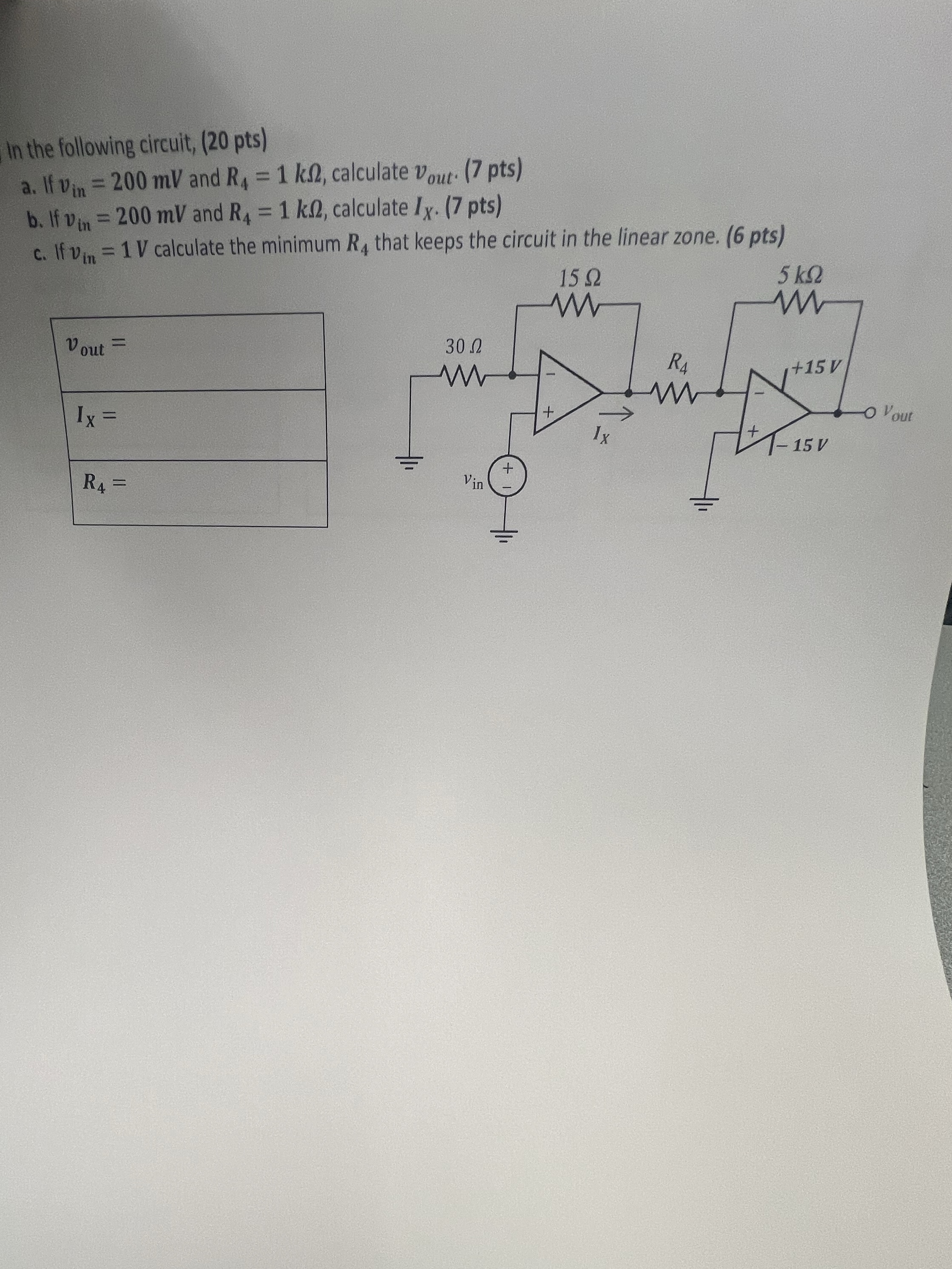 Solved In the following circuit, (20 ﻿pts)a. ﻿If vin =200mV | Chegg.com