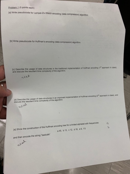 Solved Problem 1 (5 points each) aj Write pseudocode for | Chegg.com