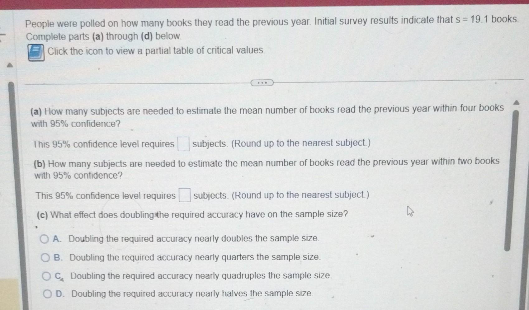 Solved Partial Critical Value Tabled How Many Subjects Are 3692