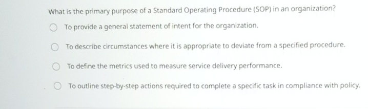 Solved What is the primary purpose of a Standard Operating | Chegg.com