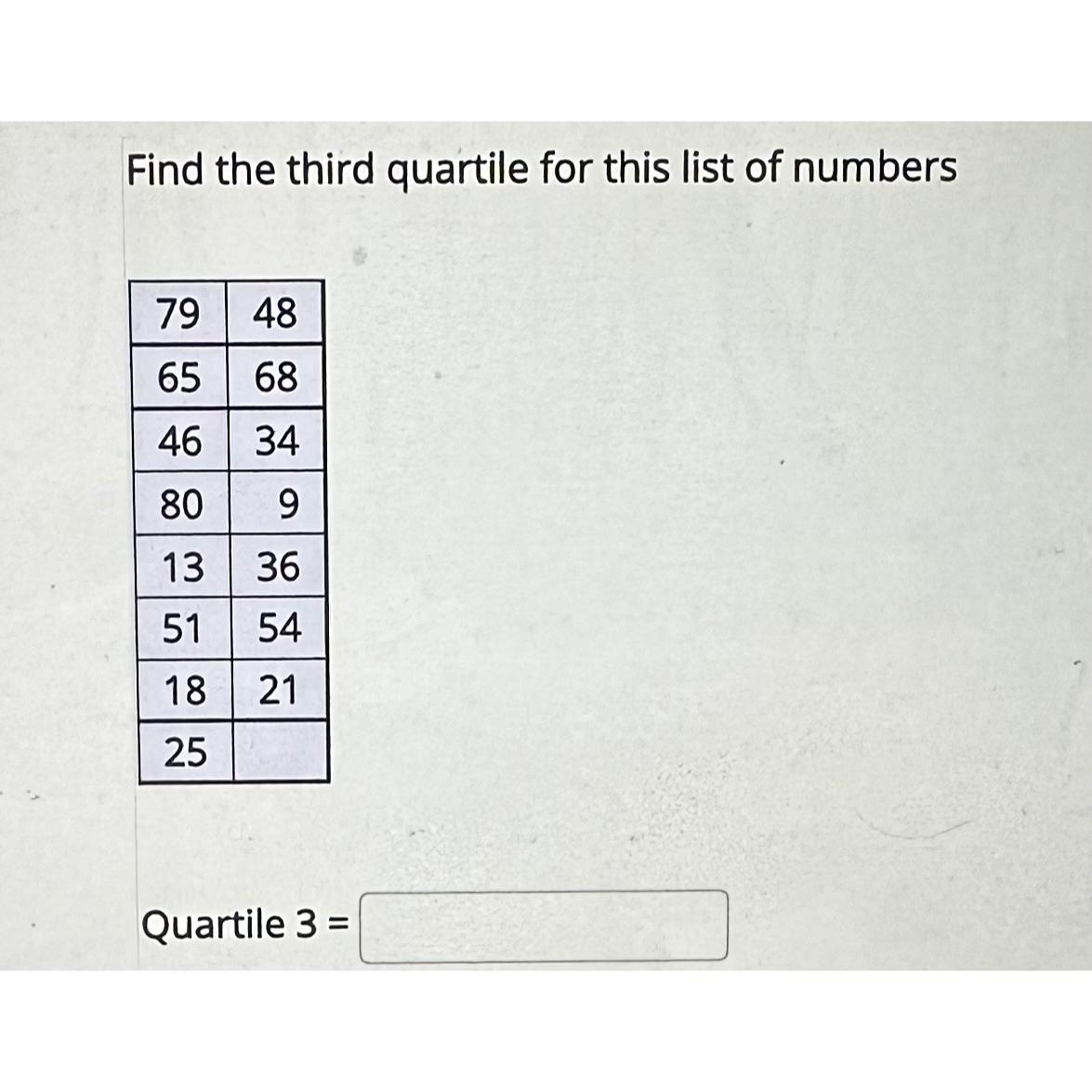Solved Find the third quartile for this list of numbers | Chegg.com