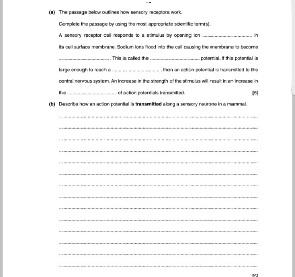 Solved (a) The passage below outlines how sensory receptors | Chegg.com