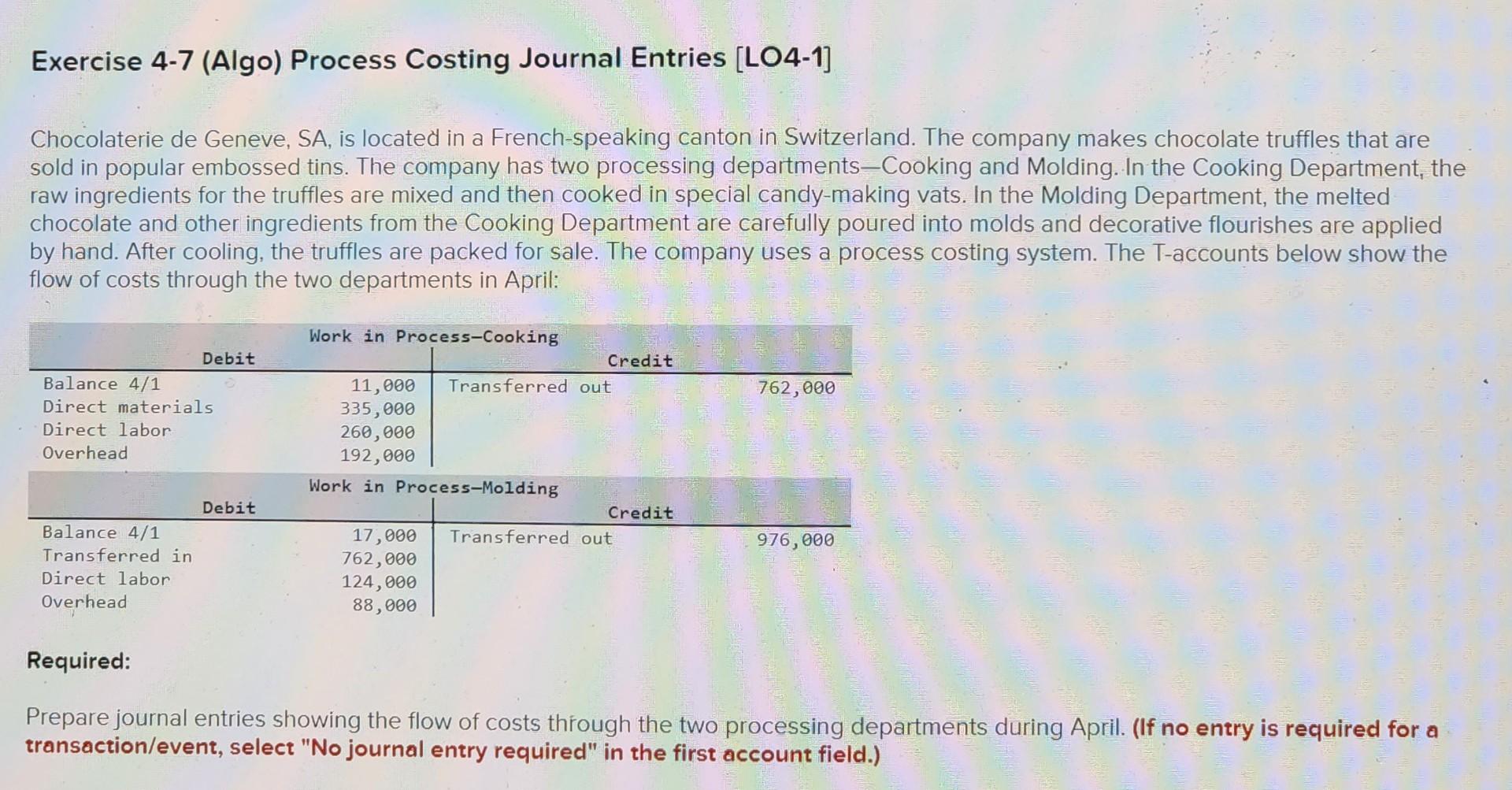 Solved Exercise 4-7 (Algo) Process Costing Journal Entries | Chegg.com