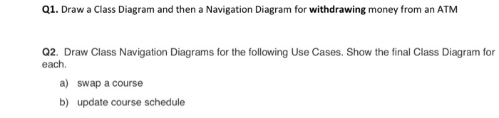 Solved Q1. Draw a Class Diagram and then a Navigation | Chegg.com