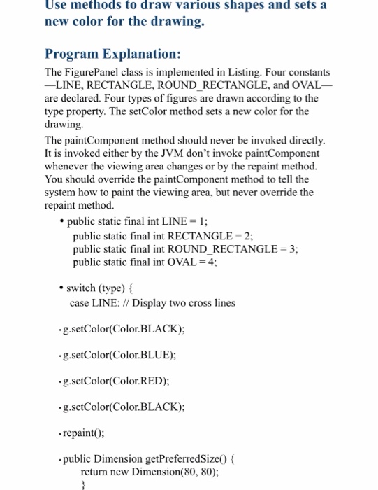 Solved Use methods to draw various shapes and sets a new | Chegg.com