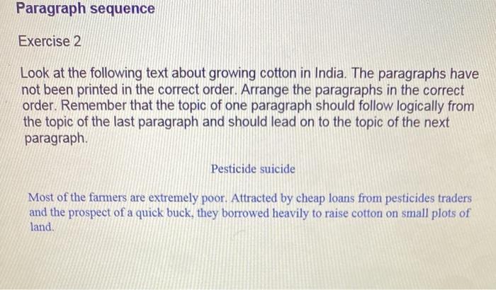 Solved Paragraph sequence Exercise 2 Look at the following | Chegg.com