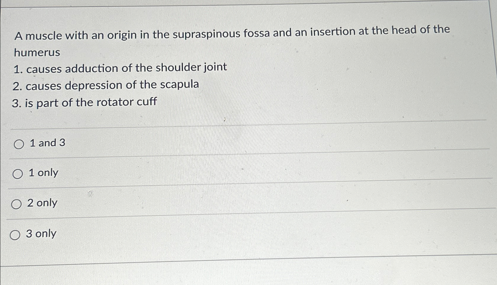 Solved A muscle with an origin in the supraspinous fossa and | Chegg.com