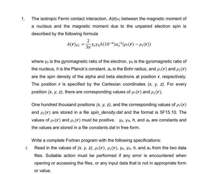 Solved 1 The Isotropic Fermi Contact Interaction A R Fc