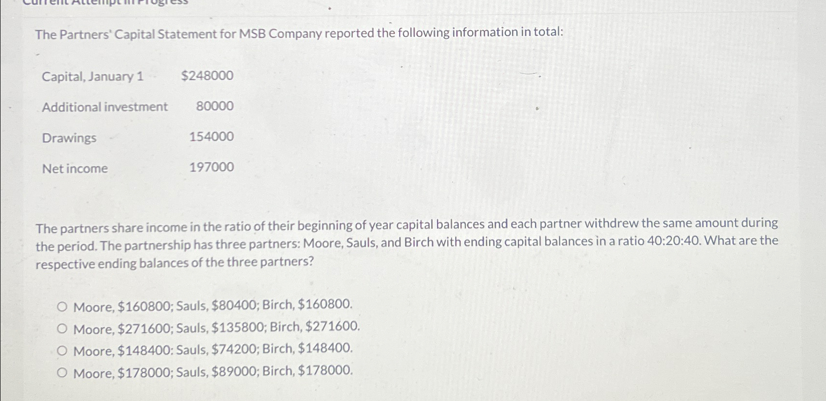 Solved The Partners' Capital Statement for MSB Company | Chegg.com
