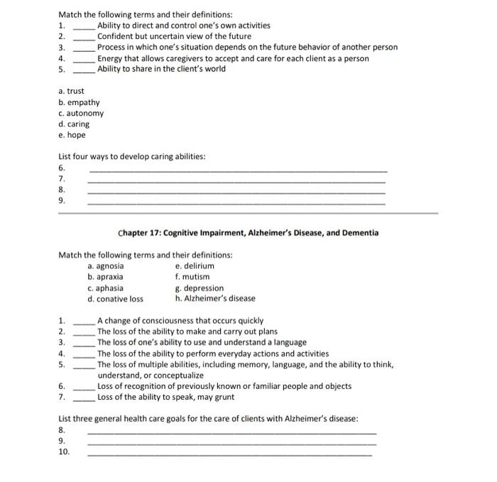 Solved Match the following terms and their definitions: 1. | Chegg.com