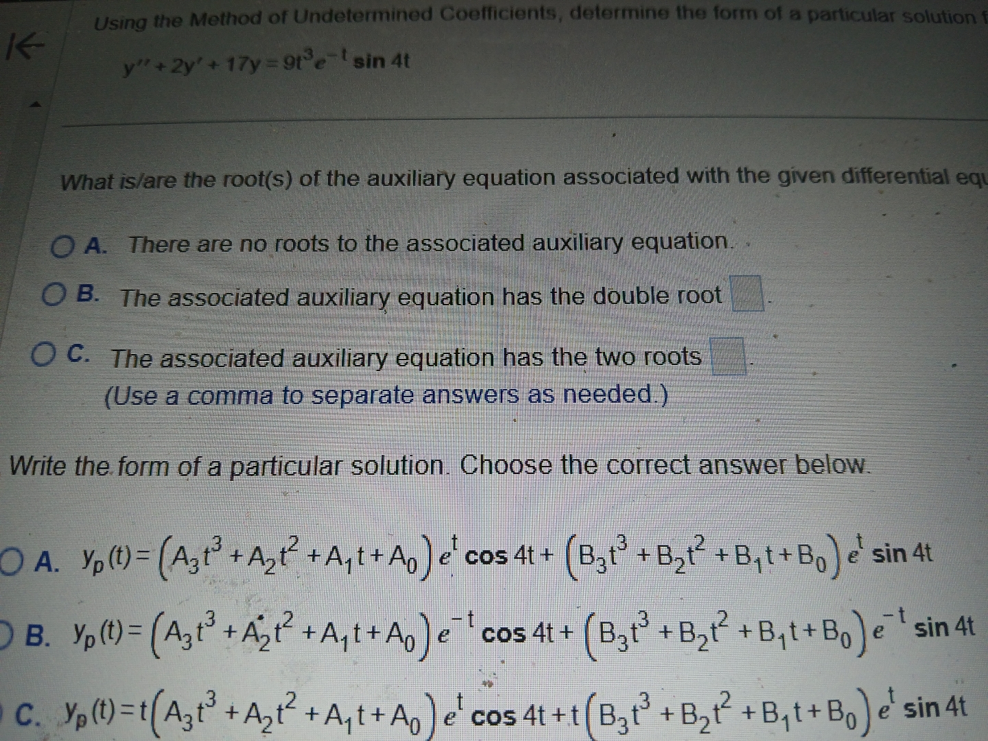 Solved Using the Method of Undetermined Coefficients, | Chegg.com