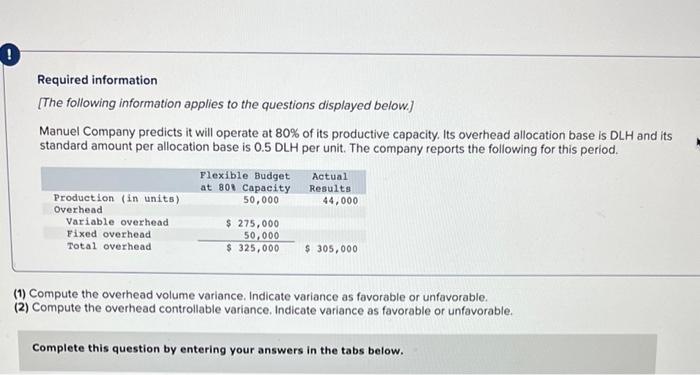 Solved (1) Compute the overhead volume variance. Indicate | Chegg.com